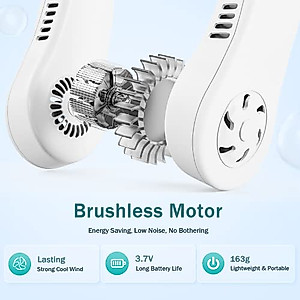 CindyLary White Portable Neck Fan, Personal Bladeless Wearable with Portable 360°Cooling Neck Fan，USB Rechargeable Mini Hanging Neck Fan for Outdoor Sports