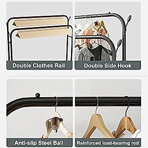 YYSM Double Rod Garment Rack with Shelves & Wheels, Metal Hang Dry Clothes Rack for Hanging Clothes, with Top Rod Organizer Shirt Towel Rack and Lower Storage Shelf for Boxes Shoes Boots