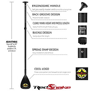 Full Carbon Fiber SUP Paddle - 3 Piece Adjustable Stand Up Paddle Board Paddles - reliable, Lightweight & Floating Paddleboard Oar Hyrdrodynamic Blade for Power Performance for Efficient Strokes