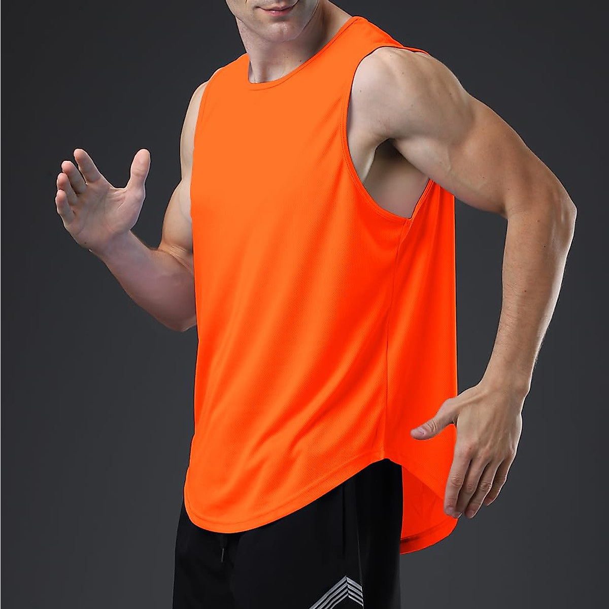 meioro Men's Mesh Tank Top Orange Shirt Quick Dry Sleeveless Shirts Fitting Muscle Tank Tops Sport Round Neck T-Shirt