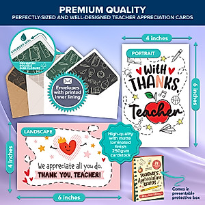 Decorably 24 Pack Teachers Appreciation Cards with Envelopes & Stickers - 24 Unique Designs with Printed Message Inside Teacher Thank You Cards for Teachers, 4x6in Teacher Appreciation Card