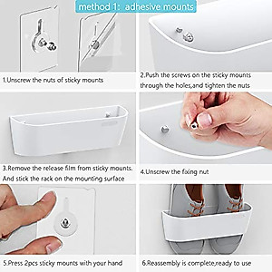 Yocice Wall Mounted Shoes Rack 6Pack with Sticky Hanging Strips, Plastic Shoes Holder Storage Organizer,Door Shoe Hangers (SM03-White-6)