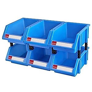 aerkaa Small parts organizer hardware storage bins tool organizer plastic stackable storage bins for screws,bolts,drivers(Blue,Pack of 6)