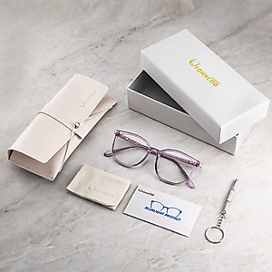 FONHCOO Blue Light Blocking Glasses Fashion Round TR90 Frame Transparent Eyewear Anti UV Blu-Ray Computer Glasses for Women Men (Purple)