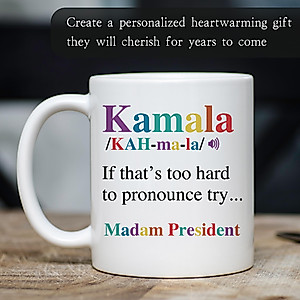MyCozyCups Kamala Harris Definition 11oz Coffee Mug, Cat Ladies for Kamala 2024 Cup, First Female Madam President Gift for Women Equal Rights Liberal Democrat, Comma La Mug