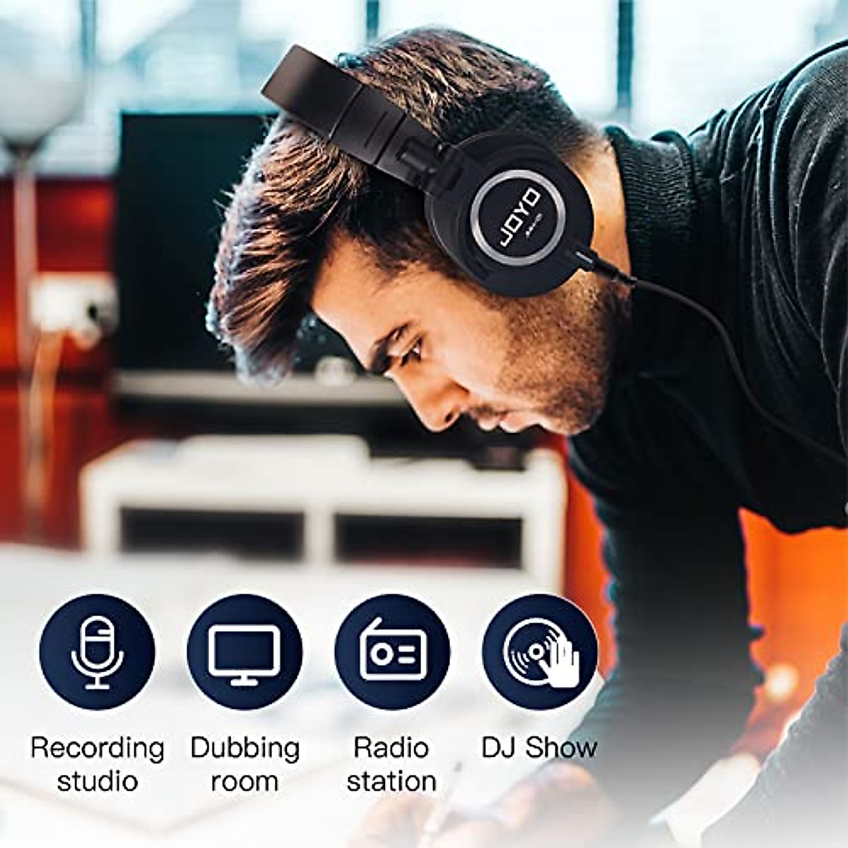 JOYO Studio Monitor Headphone Wired Over Ear Audio Recording Monitor Headset for Guitar Mixer Amplifier Podcast DJ Microphone and Keyboard Piano (JMH-01)