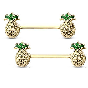 Body Accentz 14g Golden Pineapple Ends Nipple Ring Nipple Bar 1.6mm Nipple Piercing Barbell