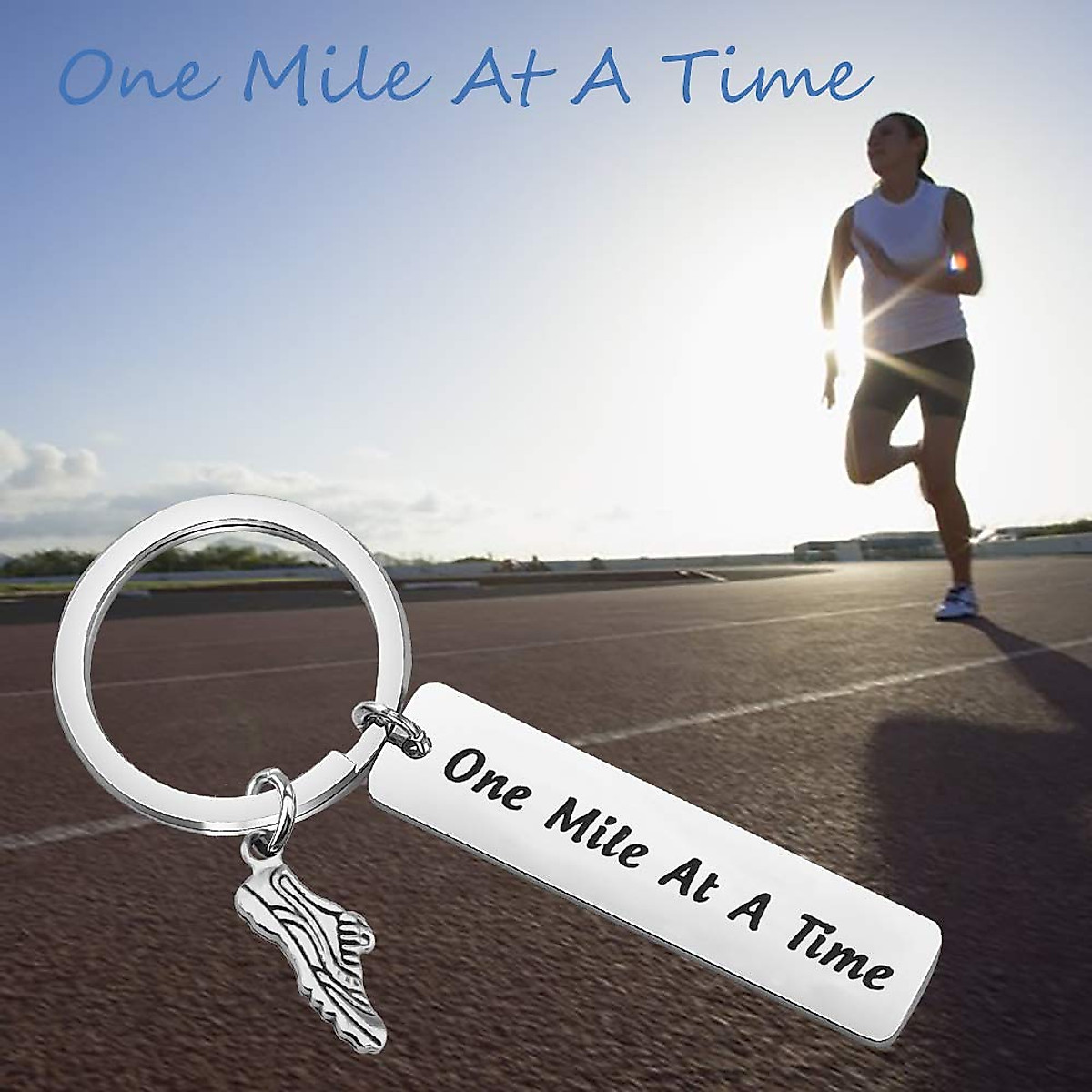 FOTAP Runner Gift One Mile At A Time keychain Runner jewelry Run Gift Marathon Jewelry Runner keychain Marathon gift(One Mile Key)