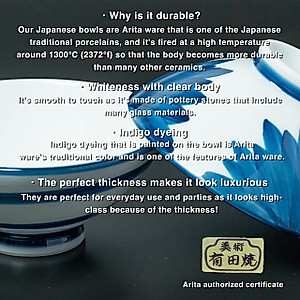 SAZANKA Japanese Rice Bowls Ceramic Soup Bowls Set of 4, 6.1 Ounce Small Cereal Bowls Rice Bowls White and Blue Bowls, Microwave Safe Bowls,Salad and Pasta,Dessert Bowls w/Gift Box