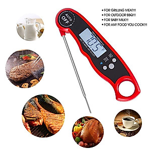 GordonChann Instant Read Meat Thermometer Waterproof Thermometer with Large Backlit LCD Calibration and Backlight Functions Thermometer for BBQ. Meat. Tea. Milk. Soup. (red)