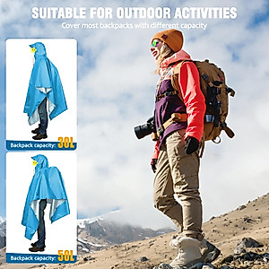 ANYOO Hooded Rain Poncho for Adults Waterproof Lightweight Rain Coats for Men Women Reusable Rain Jacket for Emergency Camping Outdoor Activities