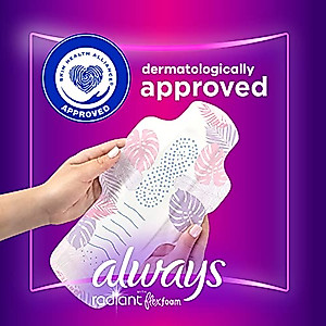 Always Radiant Feminine Pads For Women, Size 4 Overnight Absorbency, Multipack, With Flexfoam, With Wings, Scented, 20 Count x 3 Packs (60 Count total)