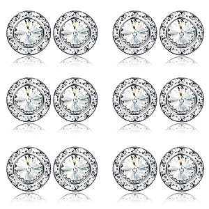 BESTEEL Rhinestone Earrings Round Shaped Acrylic Stone Inside Crystal Halo Stud Earrings for Dance Competitions Stage Opera Performance Wedding Party Earrings Jewelry 15mm(White)