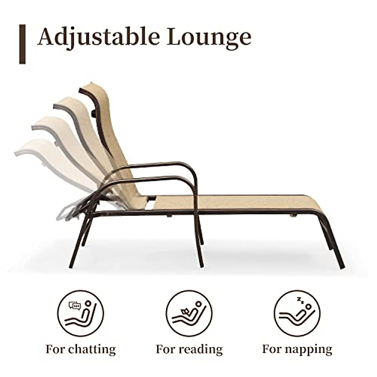 PURPLE LEAF Chaise Lounge Chairs for Outdoor 3 Pieces Cast Aluminum Sunbathing Lounge Chair for Patio Lawn Pool Luxury Tuscan Style Patio Lounge Chair（Khaki）