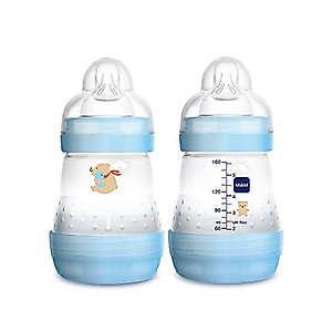 MAM Easy Start Anti Colic 5 oz Baby Bottle, Easy Switch Between Breast and Bottle, Reduces Air Bubbles and Colic, 2 Pack, Newborn, Boy