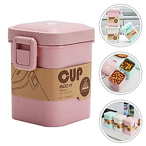YARDWE Microwave Breakfast Cup Sealed Insulated Food Jar: Microwave Soup Mug with Lid 600ml Pink Square Wheat Straw Cereal Cup with Cover Spill Proof Soup Travel Container