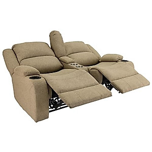 RecPro Charles 67" Double Recliner RV Sofa with Console and Cupholders | Zero Wall Loveseat for Camper | Wall Hugger Couch | Fifth Wheel Theater Seating | Replacement RV Furniture | Oatmeal Cloth