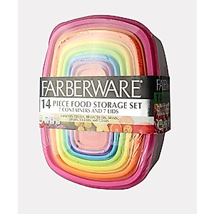 Farberware FG8579 Plastic Rectangular Nesting Food Storage Set (14 Piece), Multicolor