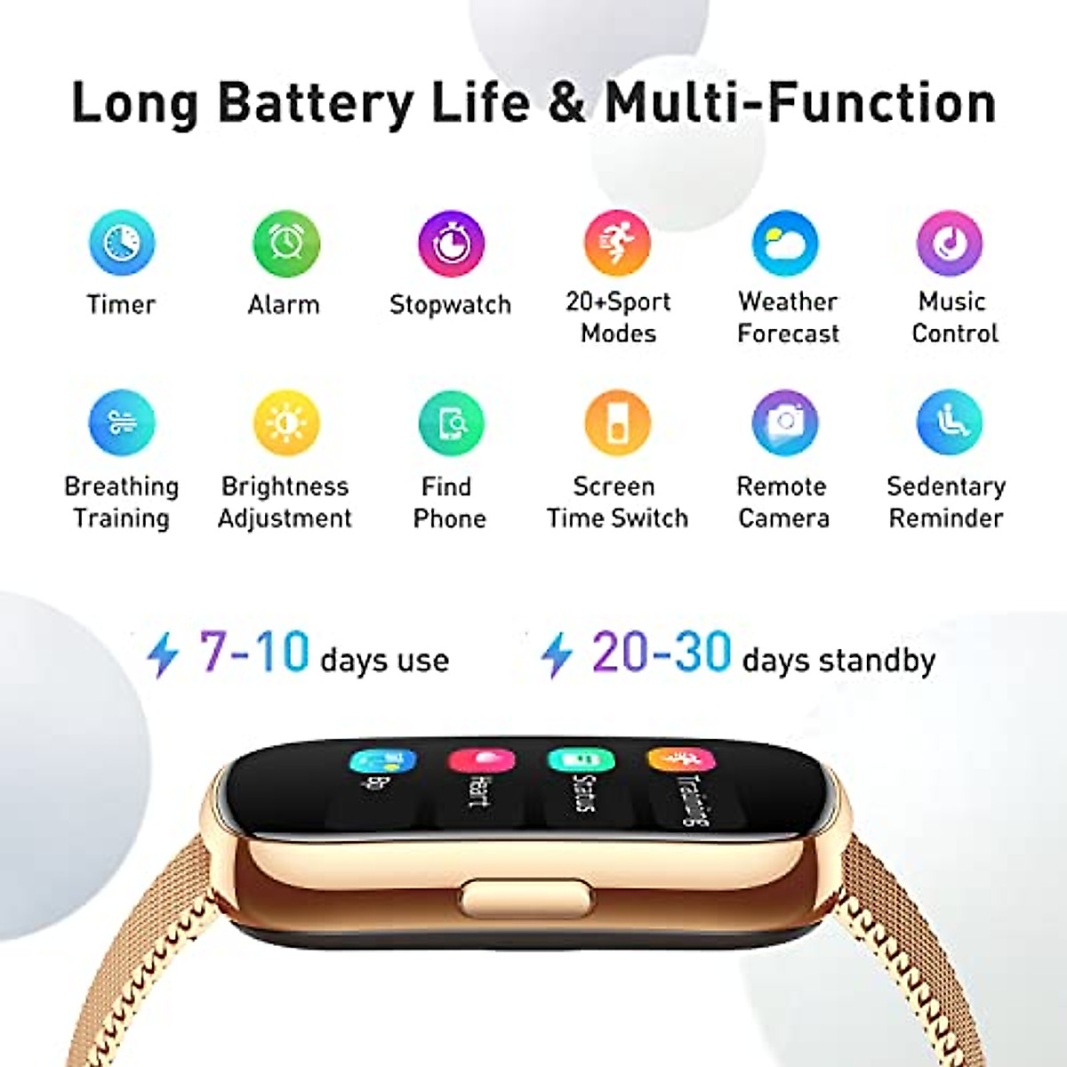 KALINCO Slim Fitness Tracker, Smart Watch with Heart Rate, Blood Oxygen, Blood Pressure and Sleep Monitor, Activity Tracker & Pedometer, Calories Step Counter for Women Men, 2 Bands Included