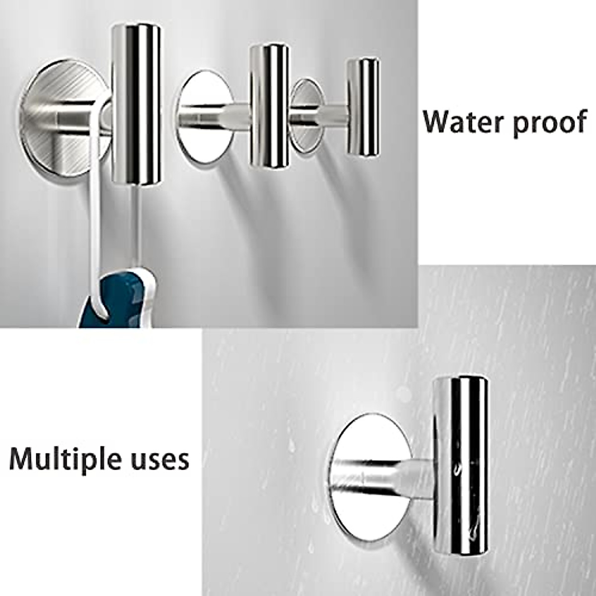 YudaYuiw Adhesive Hooks Heavy Duty Wall Hooks Stainless Steel Waterproof Shower Hooks, Adhesive (Polished Silver)