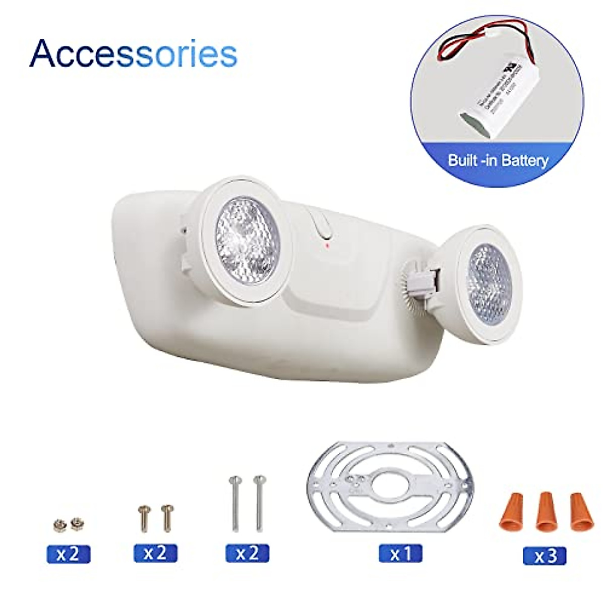 TANLUX LED Emergency Lights with Battery Backup, Two Head Adjustable Commercial Emergency Lights, UL Listed, AC 120/277V, Hardwired Emergency Lights for Business - 1 Pack(White)