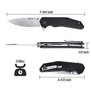 DURATECH Folding Pocket Knife, 3-1/4" Satin 8CR13MOV Blade, Black Wavy Grain G10 Handle with Liner Lock Knife For EDC