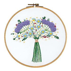SCHOLMART Embroidery Starter Flower, Kit with Pattern and Instructions, Cross Stitch Set, Stamped Embroidery Kits 3 Embroidery Clothes with Pattern, 1 Embroidery Hoops (3 Sets)