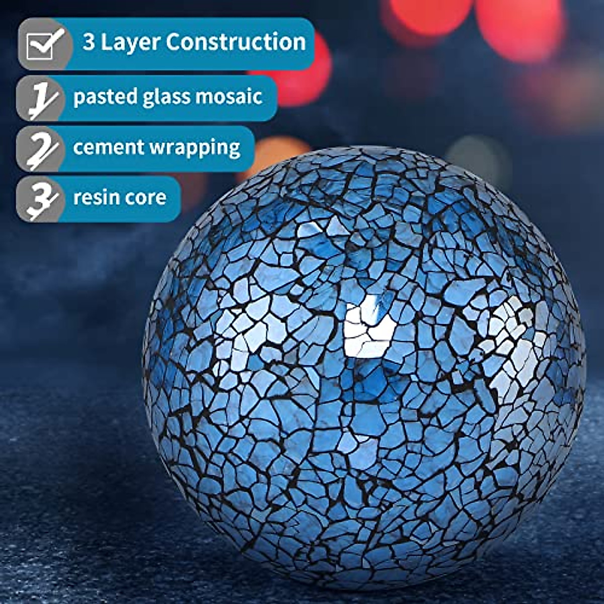 MDLUU Decorative Glass Balls, Mosaic Sphere, Decorative Orbs, Centerpiece Balls for Bowls, Vases, Dining Table Decor, Diameter 4 Inches, Pack of 3 (Turquoise Blue)