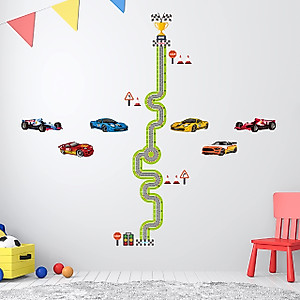 DECOWALL DA-1911 Racing Track Height Growth Chart Kids Wall Stickers Wall Decals Peel and Stick Removable Wall Stickers for Kids Nursery Bedroom Living Room d?cor