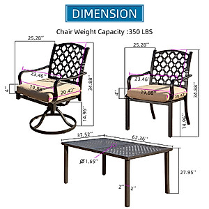 Domi Outdoor 7 pcs Patio Dining Set, Metal Dining Table, Swivel and Dining Chairs Conversation Set with Removable Beige Cushions for Garden Lawn Yard