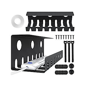 Under Desk Cable Management Tray 2 Pack, Metal Cable Tray Basket for Wire Management, No Drill/Drill PC Cord Organizer for Home Office Computer Desk Cable Hider, 15.75x4.72x4.72in, Black Raceway