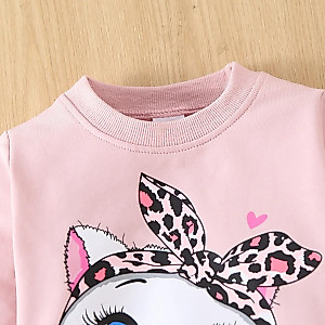 Axumity Toddler Girl Clothes Cat Print Pullover Sweatshirt + Leopard Print Pant 2-Piece Kid Girl Fall Winter Pants Set(4-5T)