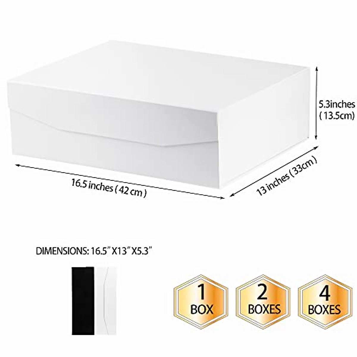 PACKGILO 1 Pcs White Extra Large Gift Box with Lid, 16.5 x 13 x 5.3 Inches, Hard Magnetic Giant Gift Boxes for Presents Clothes Robe Wedding Dress Sweater,Reusable Foldable Bridesmaid Proposal Box