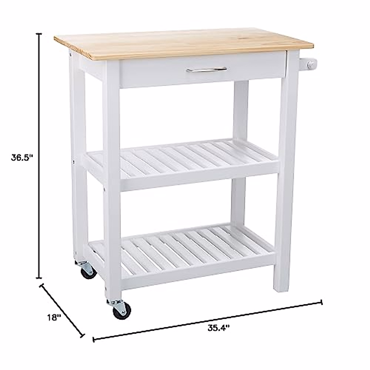 Amazon Basics Kitchen Island Cart with Storage, Solid Wood Top and Wheels, 35.4 x 18 x 36.5 inches, Natural / White