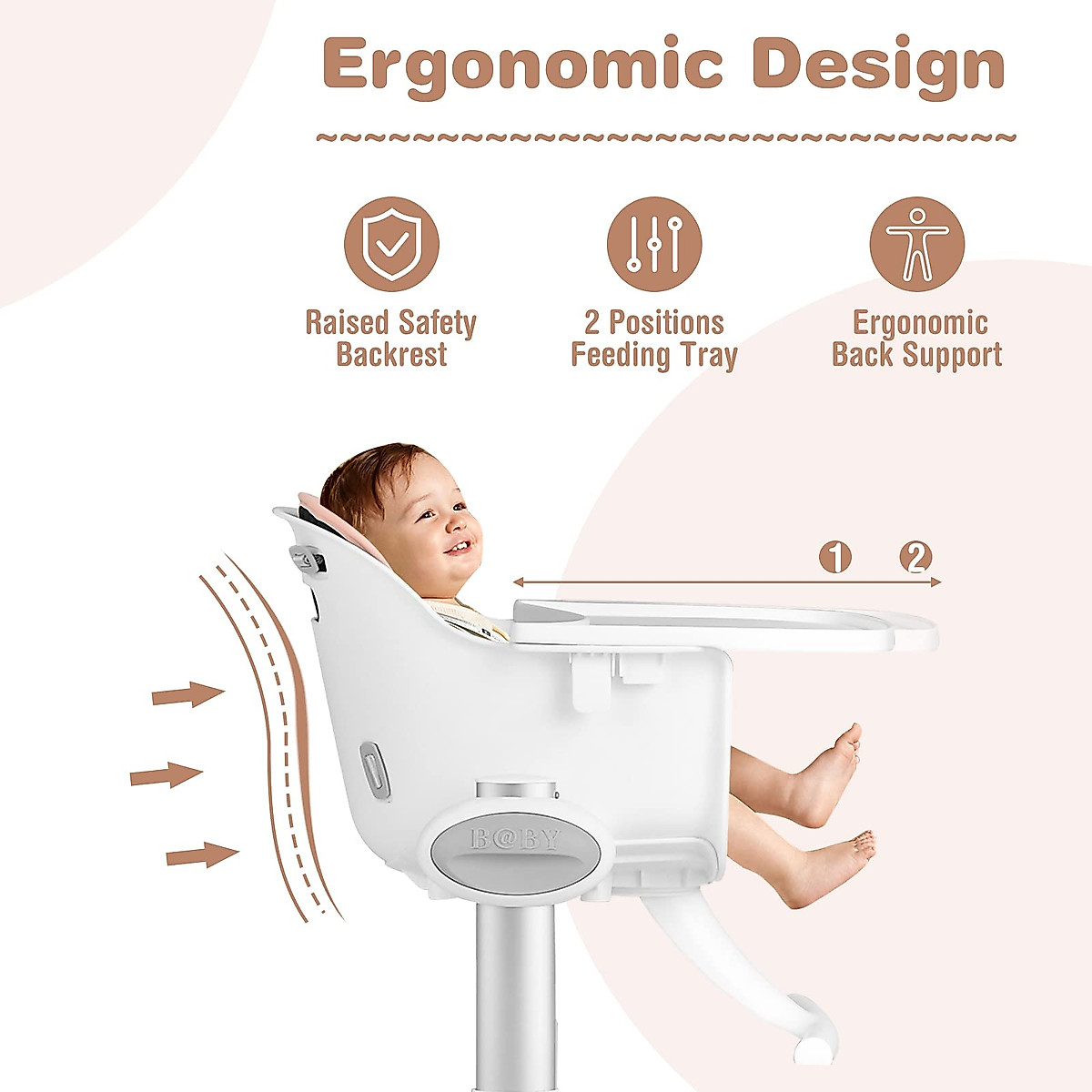 INFANS Baby High Chair, Modern Convertible Design Highchair with Aluminum Construction, 5 Different Heights, Removable Tray, Detachable PU Leather Cushion, Dinning Seat for Infant and Toddlers Pink