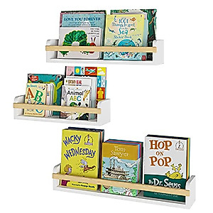 Wallniture Utah Wall Mount Nursery Décor Kids Bookshelf Floating Wall Shelves Book Photo Display Varying Sizes Set of 3 White