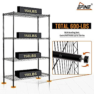 EFINE 2-Pack 4-Shelf Shelving Unit, Adjustable, Heavy Duty Carbon Steel Wire Shelves, 150lbs Loading Capacity Per Shelf, Shelving Units and Storage for Kitchen and Garage (30Wx14Dx47H)Black,S200-4X2