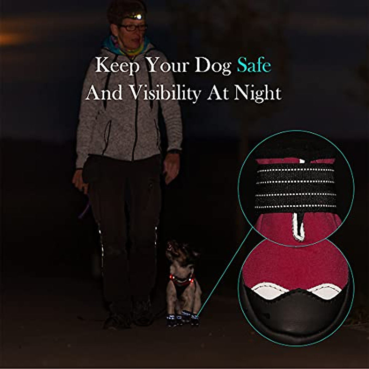 Dog Boots Waterproof Shoes for Dogs with Reflective Straps, Rugged Anti-Slip Soft Sole Dogs Paw Protector for Small Medium Large Dog (3#, Red)