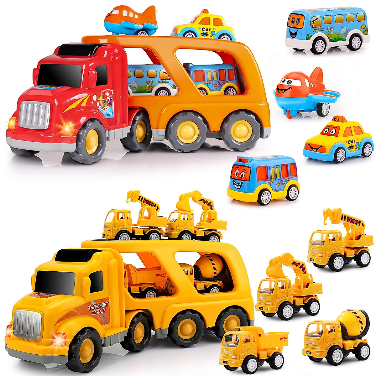 Nicmore Kids Toys Car for Boys: Toddler Toy Trucks for 2 3 4 5 6 Year Old Boys Girls | 5 in 1 Carrier Vehicle Construction Toys Bundle with City Transporter Toy Cars Gifts