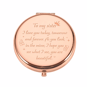 Sister Birthday Gifts from Sister Compact Mirror Valentines Day Stocking Suffers for Women Best Friends Friendship Graduation Easter Small Makeup Mirror from Little Big Sister Brother