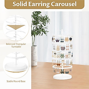 LASZOLA 5 Tiers Metal Earring Holder Organizer, Stable Rotating Jewelry Display Stand for Women Girls, 400 Holes and Grooves Earring Spin Table Rack Tower Tree for Necklace Bracelet Ring - White