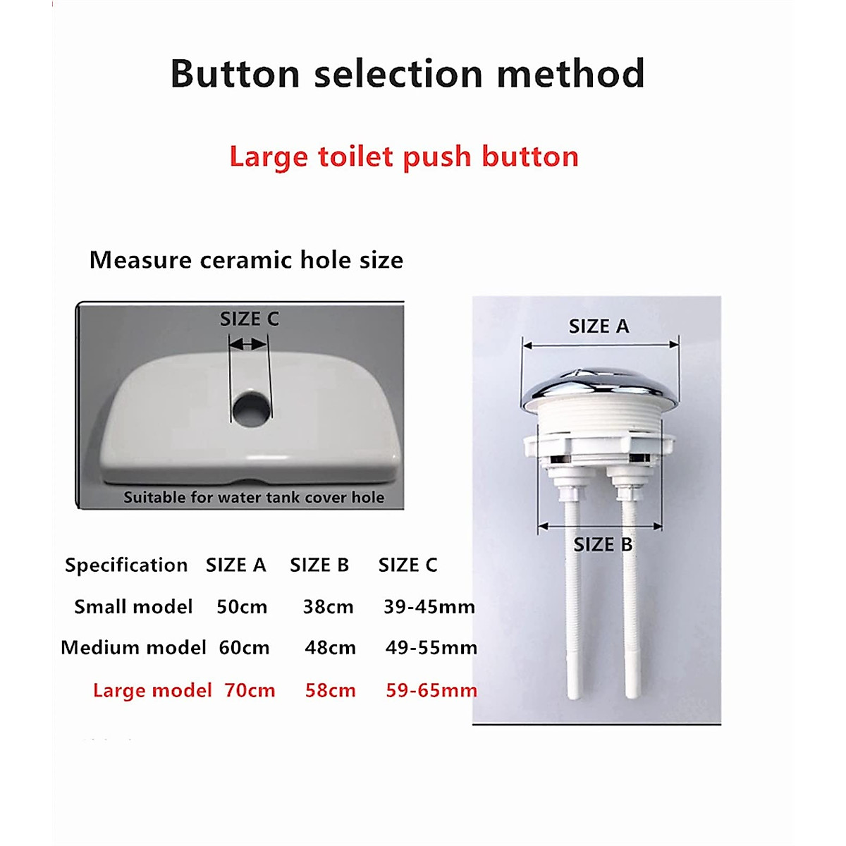 EEASSA Toilet Flush Valves Bathroom Toilet Press Flush Switch Button Closestool Round Big Dual Push Button Toilet Press Flush Switch Button,JO21013 Toilet Tank Button