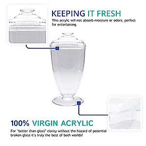 Huang Acrylic Clear Tall Apothecary Jar Centerpiece, Decorative Candy Cookie Display, Elegant Wedding Display, Home Decor Organizer Kitchen Canisters 6 x 6 x 11.5 inches