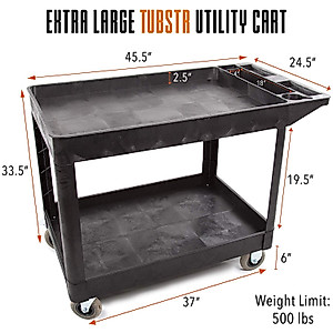 Stand Steady Original Tubstr XL Outdoor Cart with Heavy Duty Wheels - Two Shelf Utility Cart Supports up to 500 lbs, Tub Carts with Deep Shelves and Shock Absorbent Wheels (Black, 45.5in x 24.5in)