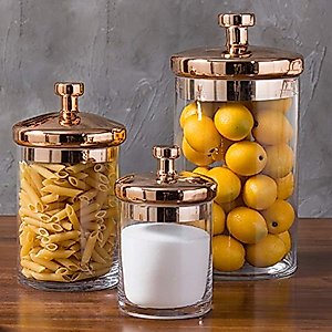 MyGift 6 Piece Clear Glass Apothecary Jar Set with Copper Lid - Decorative Kitchen and Bath Storage Canisters, Wedding Centerpiece Jars, Candy Buffet with Lids