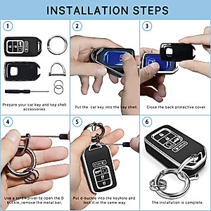 Key Fob Cover Case with Bling Keychain for Honda Accord, Key Cover Compatible with Honda Civic CRV Pilot Passport HRV Fit 2018 2020 2021, Key Fob Case for Honda Accessories