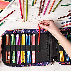 ARTEZA Pencil Case Organizer, 64 Elastic Slots, Paint Splatter Pattern, Large Capacity, Holds Up to 205 Pencils, Pens, and Markers
