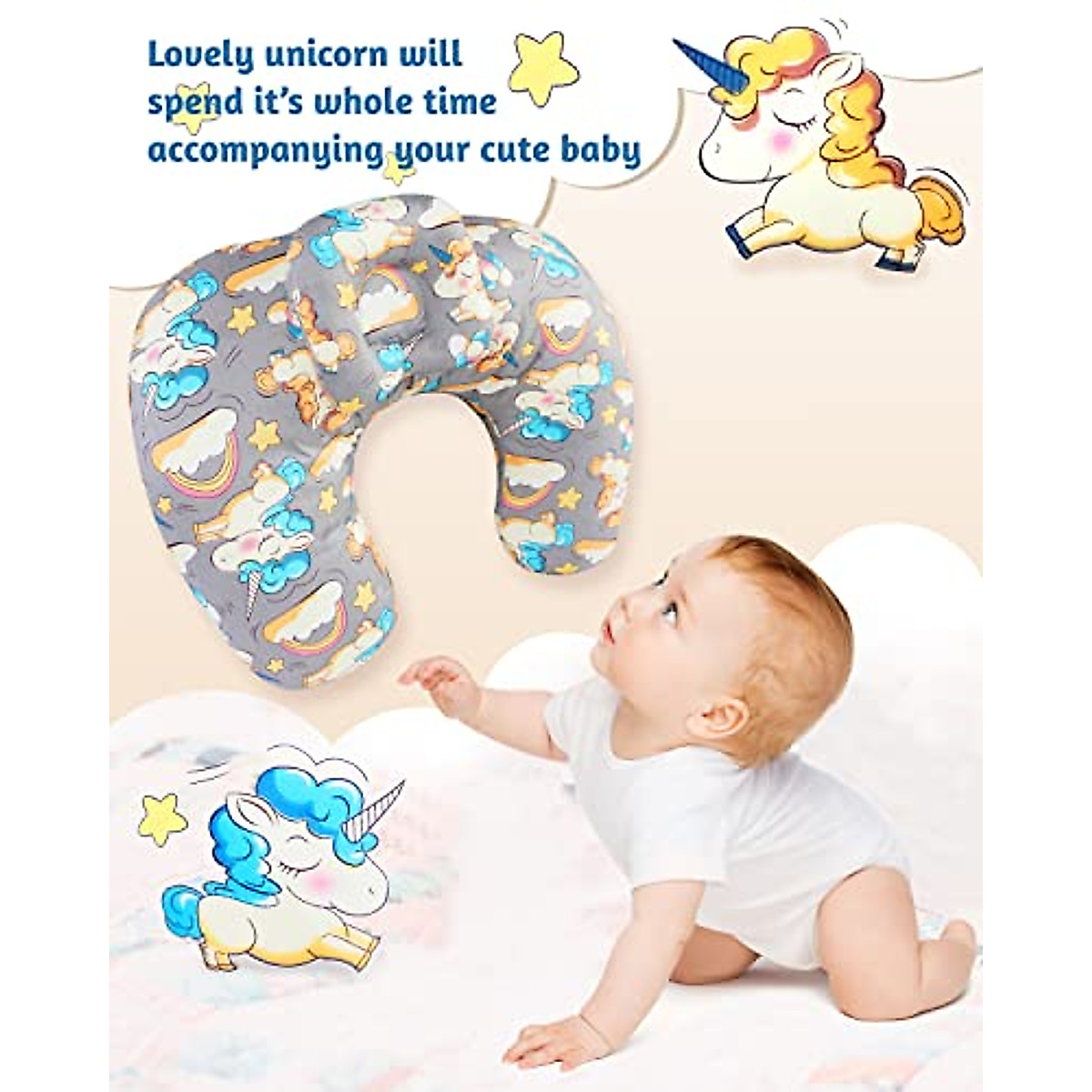 DF DUALFERV Nursing Baby Pillow Support Breastfeeding Pillow Infant Removable Cover Feeding Baby Pillow Washable Soft Snug Cotton Fits on Comfortable