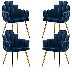 RIVOVA Navy Blue Velvet Dining Chairs Set of 4, Modern Accent Chairs Upholstered Side Chairs Kitchen Chairs Living Room Chairs with Gold Metal Legs