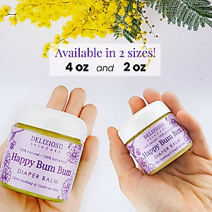 Happy Bum Bum Diaper Baby Balm - 100% Natural - Calendula, Chamomile, Lavender Herbal Infused Moisturizer for Eczema, Dry Skin - Cruelty Free, Salve, With Organics, Handmade, Delizioso Skincare - 2 oz / 60 g
